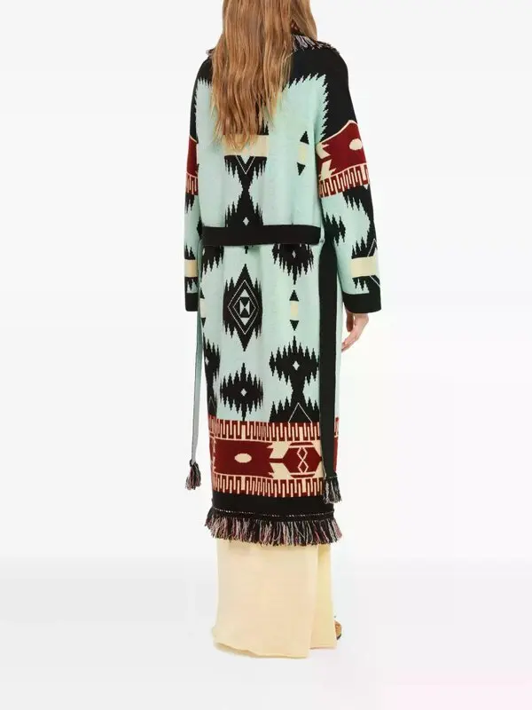 Alanui Icon Jacquard Fringed Cardigan Coat - Blue