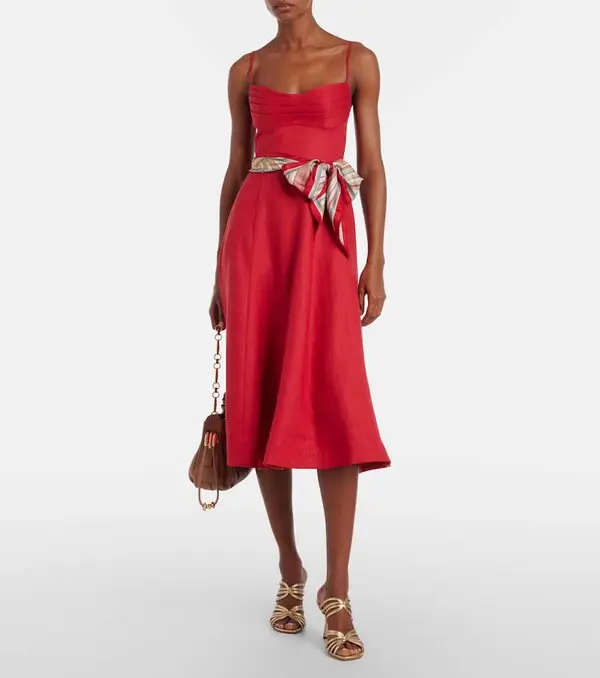 Zimmermann Rebellion Linen Midi Dress - Red