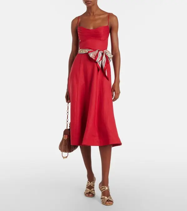 Zimmermann Rebellion Linen Midi Dress - Red
