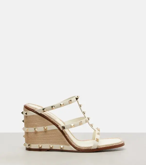 Valentino Garavani Rockstud 100 Leather Espadrille Wedges