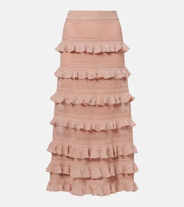 Zimmermann Rebellion Ruffled Lamé Midi Skirt - Pink
