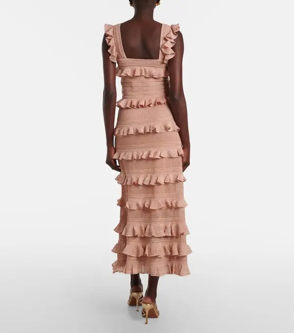 Zimmermann Rebellion Ruffled Lamé Midi Skirt - Pink