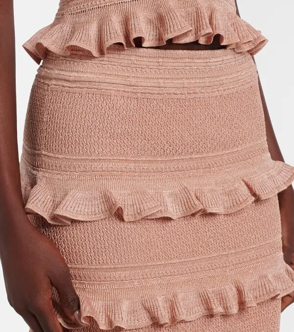 Zimmermann Rebellion Ruffled Lamé Midi Skirt - Pink