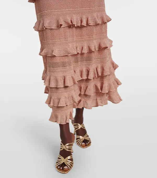 Zimmermann Rebellion Ruffled Lamé Midi Skirt - Pink