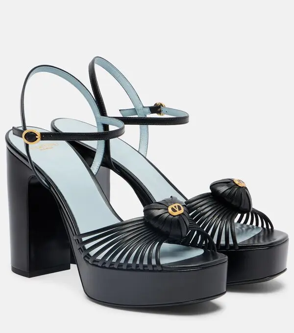 Valentino Garavani Royal Vlogo 115 Leather Platform Sandals - Black