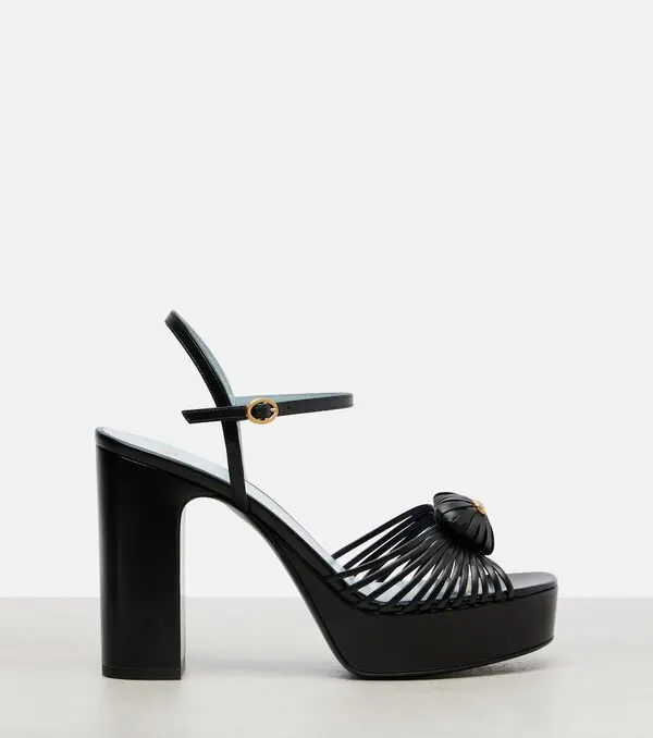 Valentino Garavani Royal Vlogo 115 Leather Platform Sandals - Black