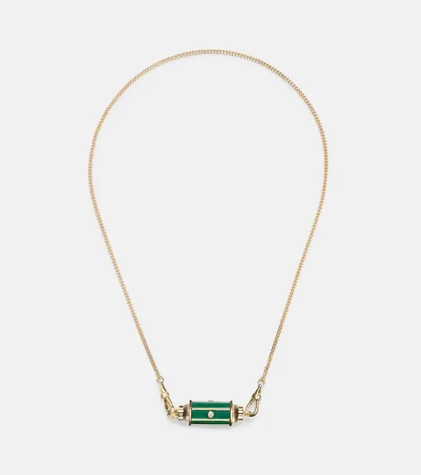 MARIE LICHTENBERG Baby Locket Pendant Necklace With Malachite And Diamonds - Gold