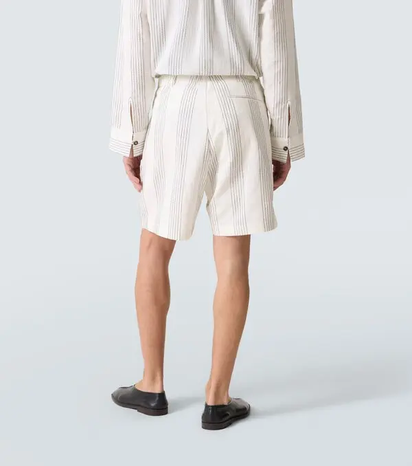 Commas Textured Striped Cotton Bermuda Shorts