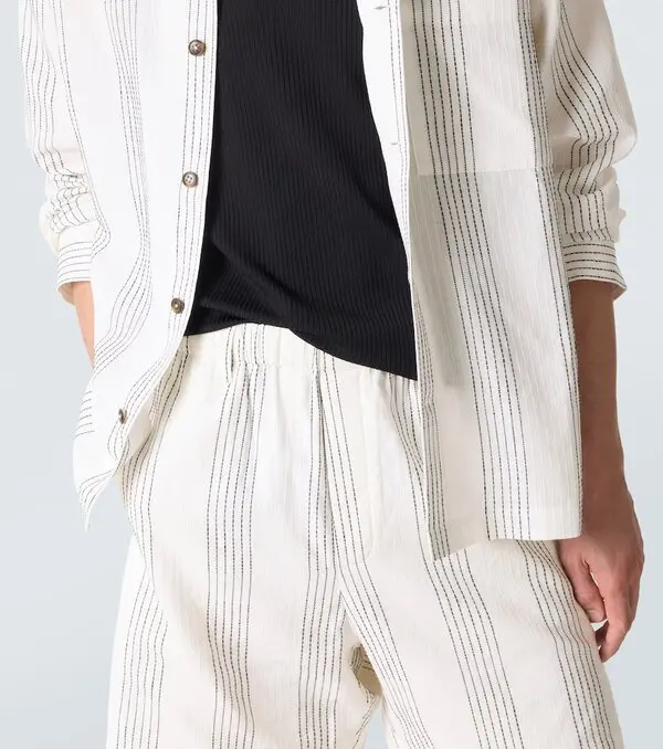 Commas Textured Striped Cotton Bermuda Shorts