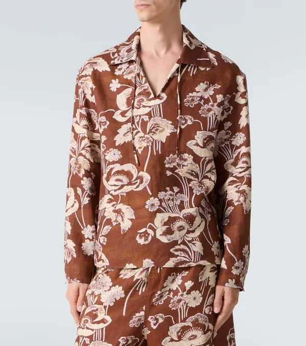 Commas Floral Tie-neck Linen Shirt