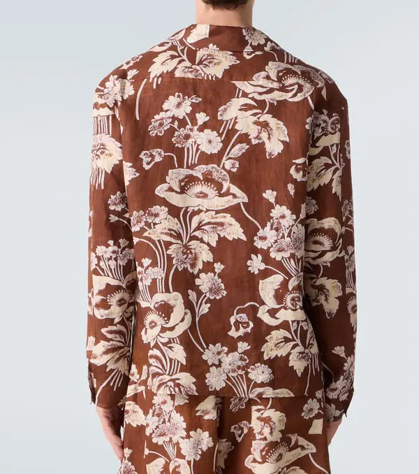 Commas Floral Tie-neck Linen Shirt