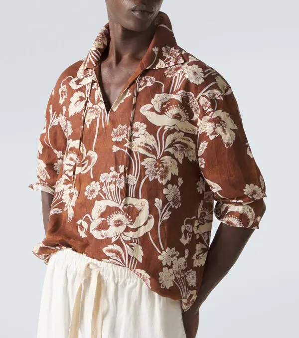 Commas Floral Tie-neck Linen Shirt