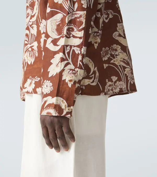 Commas Floral Tie-neck Linen Shirt