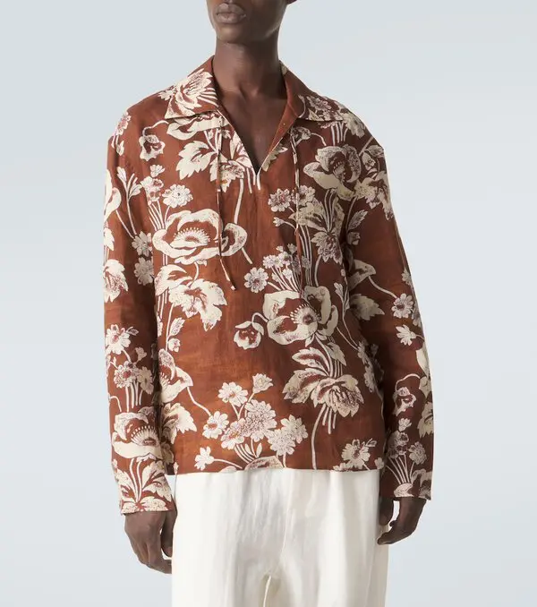 Commas Floral Tie-neck Linen Shirt