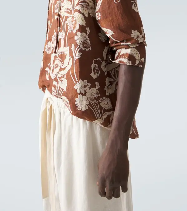 Commas Floral Tie-neck Linen Shirt