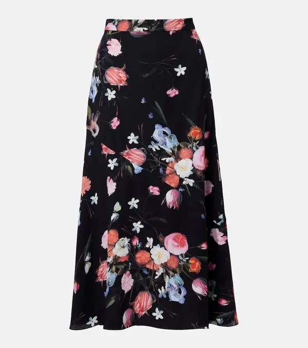 Erdem Floral Crêpe Midi Skirt - Black