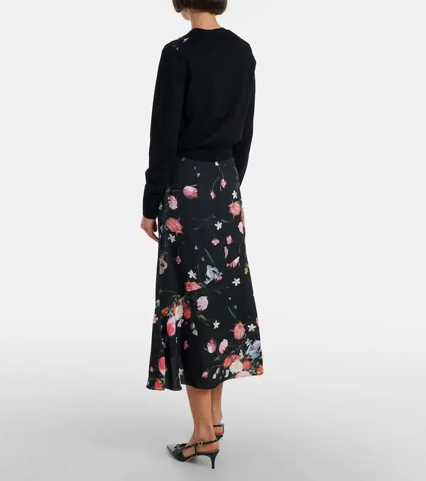Erdem Floral Crêpe Midi Skirt