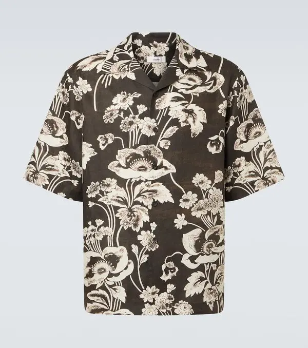 Commas Floral Linen Bowling Shirt - Black