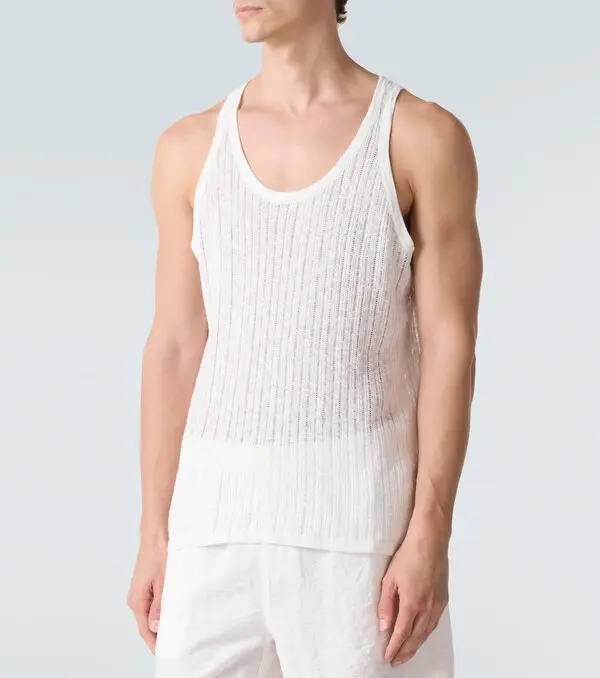 Commas Pointelle Cotton And Linen Tank Top - White