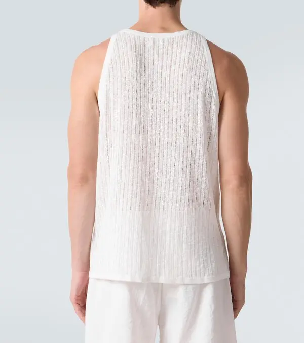 Commas Pointelle Cotton And Linen Tank Top - White