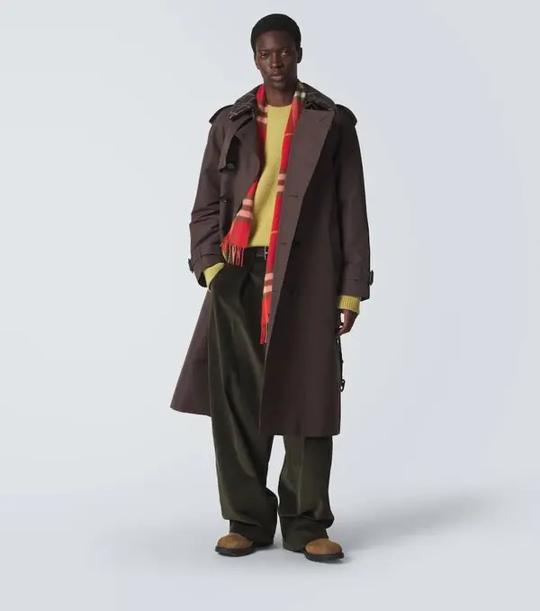 Burberry Check Fringed Cashmere Scarf - Red