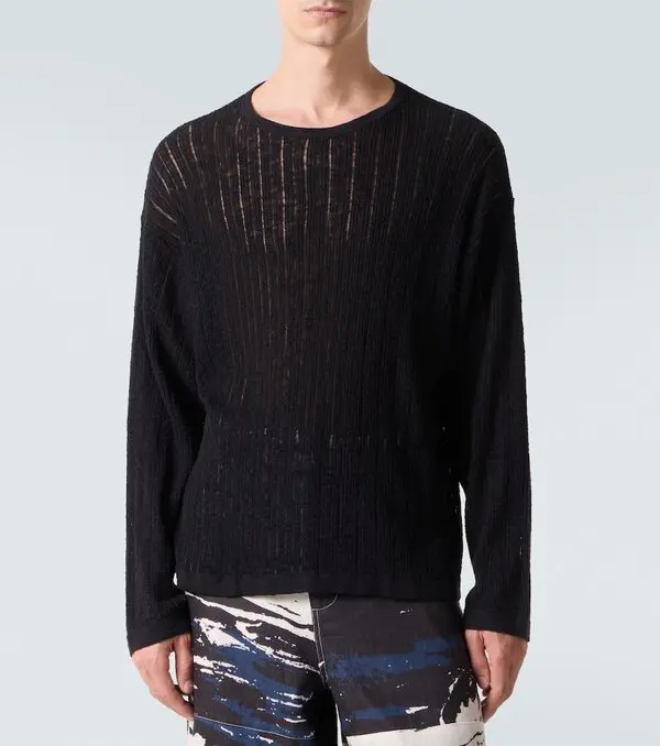 Commas Pointelle Cotton And Linen Sweater - Black