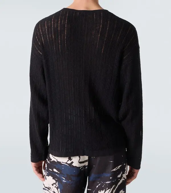 Commas Pointelle Cotton And Linen Sweater - Black