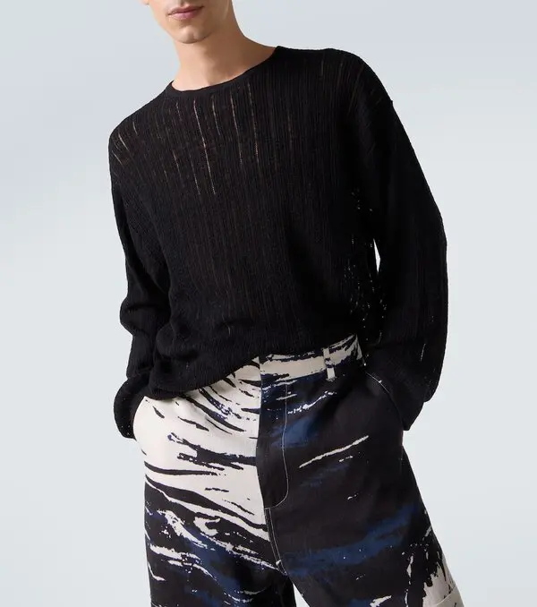 Commas Pointelle Cotton And Linen Sweater - Black