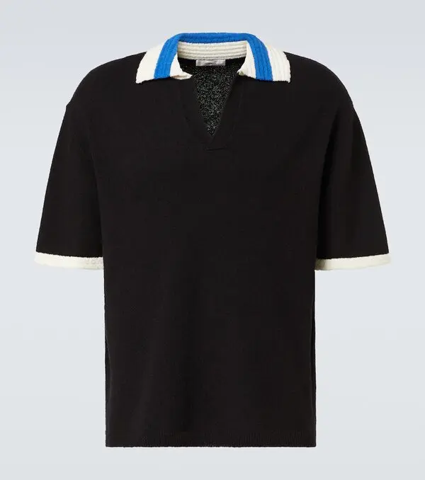 Commas Crochet Cotton-blend Polo Shirt - Black