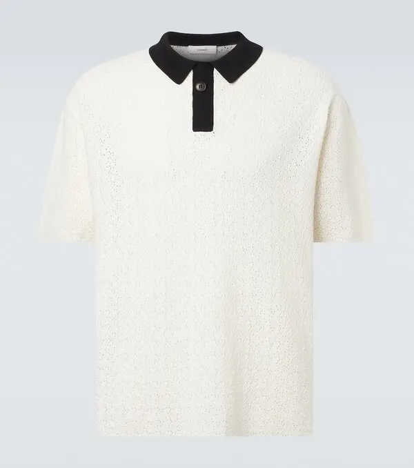 Commas Crochet Cotton-blend Polo Shirt - White