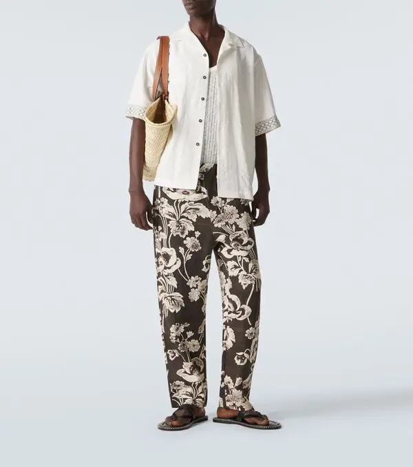 Commas Name Floral Linen Straight Pants