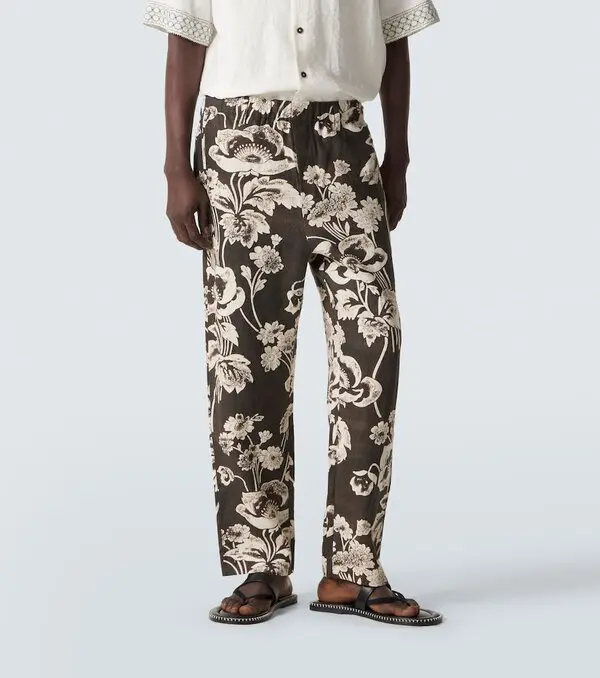 Commas Name Floral Linen Straight Pants