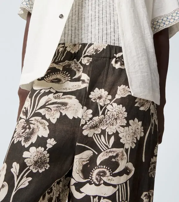 Commas Name Floral Linen Straight Pants