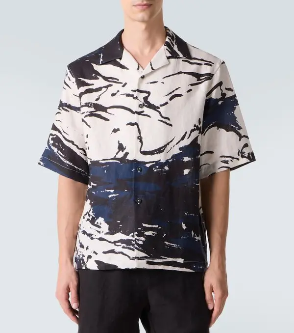 Commas Printed Linen Bowling Shirt