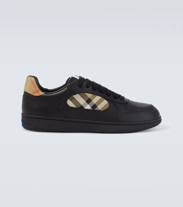 Burberry Terrace Check Leather Sneakers - Black