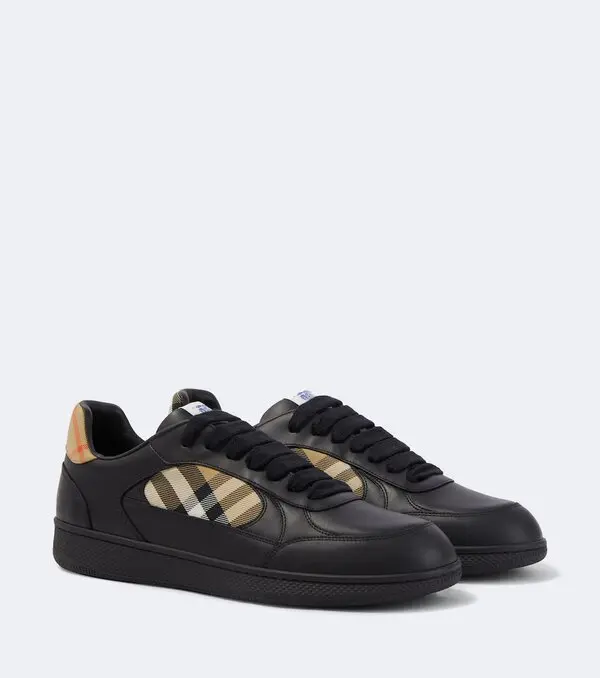 Burberry Check Leather Sneakers - Black