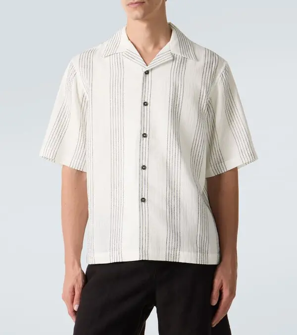 Commas Textured Striped Cotton Bowling Shirt