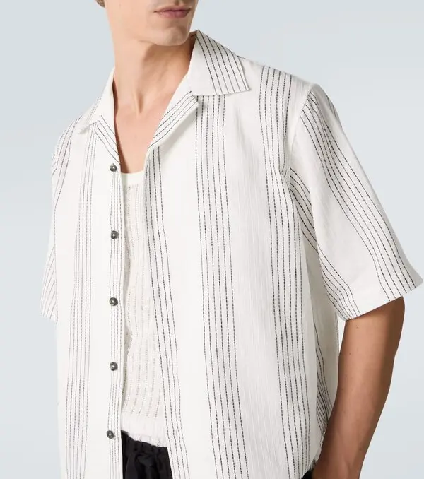 Commas Textured Striped Cotton Bowling Shirt