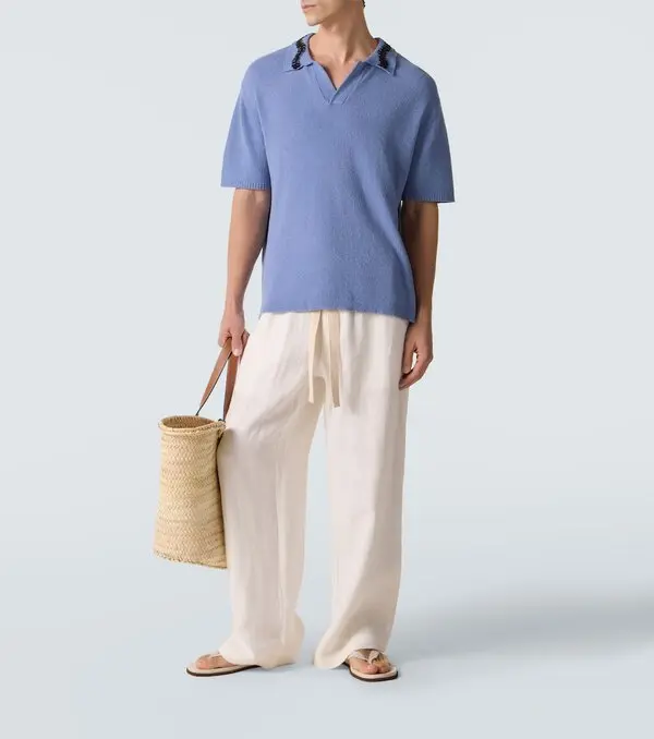 Commas Embroidered Cotton-blend Polo Shirt - Blue