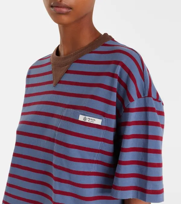 Prada Striped Cotton Jersey T-shirt - Blue