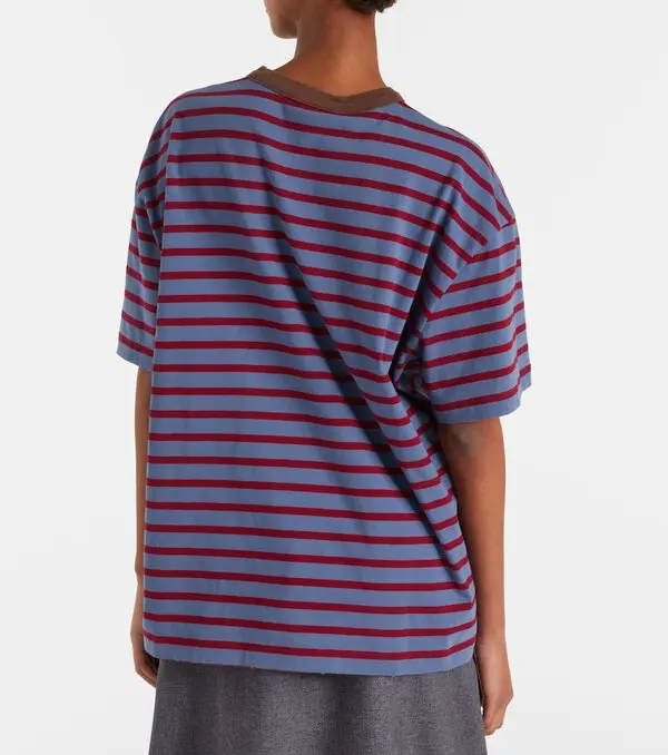 Prada Striped Cotton Jersey T-shirt - Blue