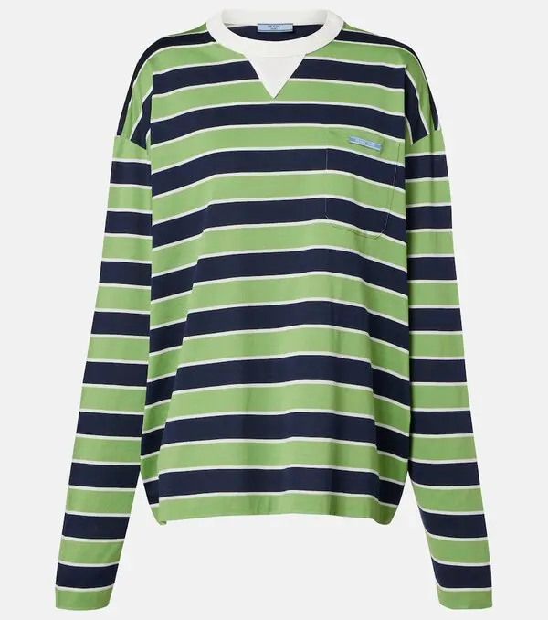 Prada Striped Cotton Jersey T-shirt - Green