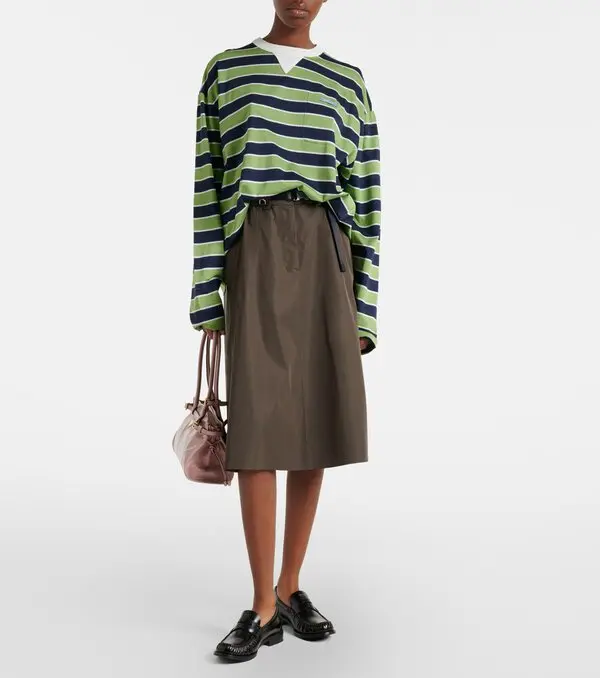 Prada Striped Cotton Jersey T-shirt - Green