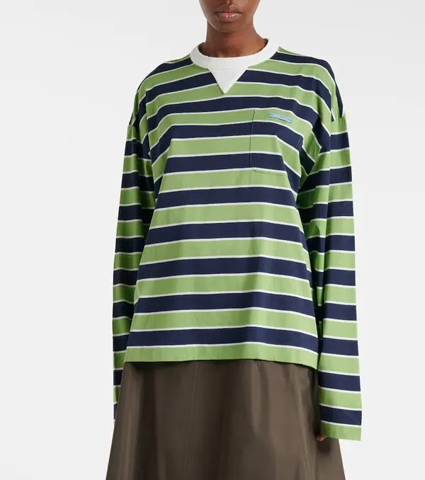 Prada Striped Cotton Jersey T-shirt - Green