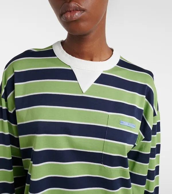 Prada Striped Cotton Jersey T-shirt - Green