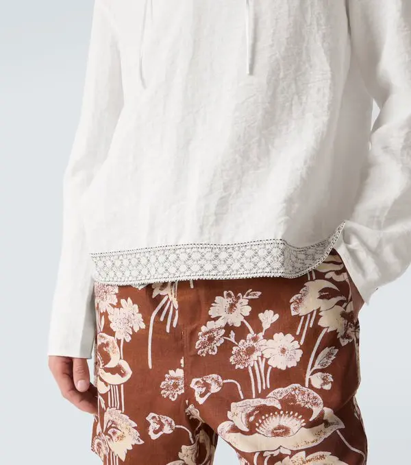 Commas Crochet-trimmed Tie-neck Linen-blend Shirt