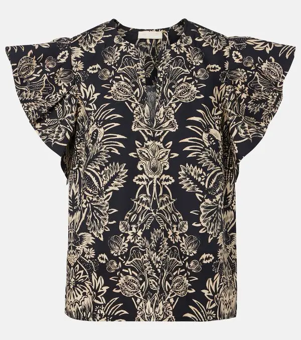 Ulla Johnson Severine Printed Cotton Poplin Top - Black