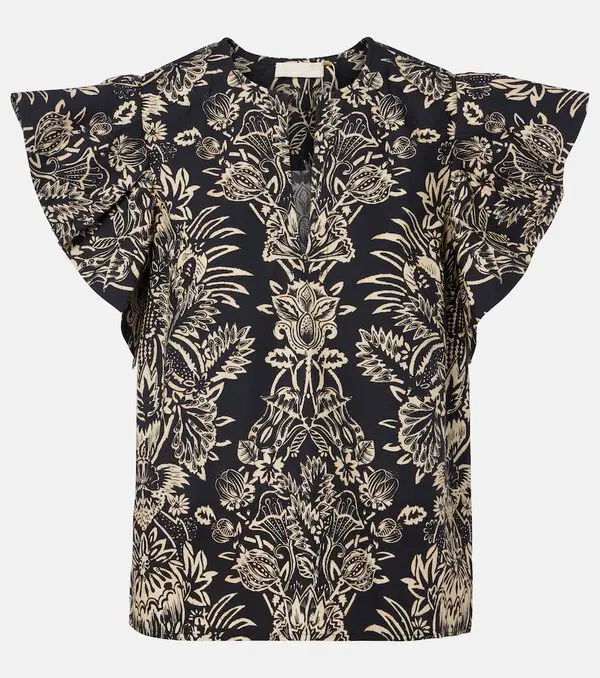 Ulla Johnson Severine Printed Cotton Poplin Top - Black