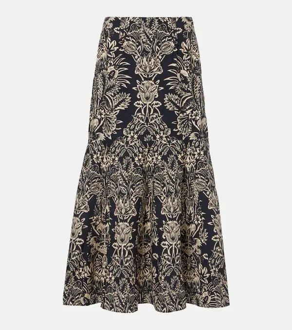 Ulla Johnson Clarisse Printed Cotton Poplin Midi Skirt