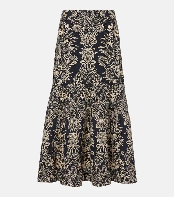 Ulla Johnson Clarisse Printed Cotton Poplin Midi Skirt - Black
